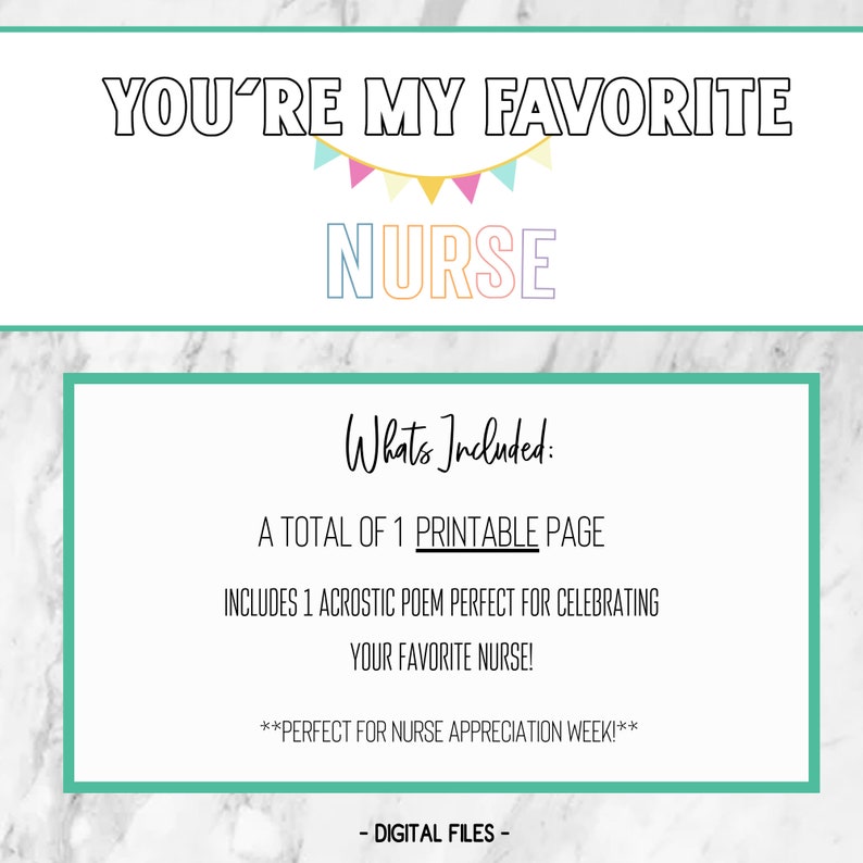 Nurse Appreciation Week Printable, Acrostic Poem, Nurses Week, Digital ...