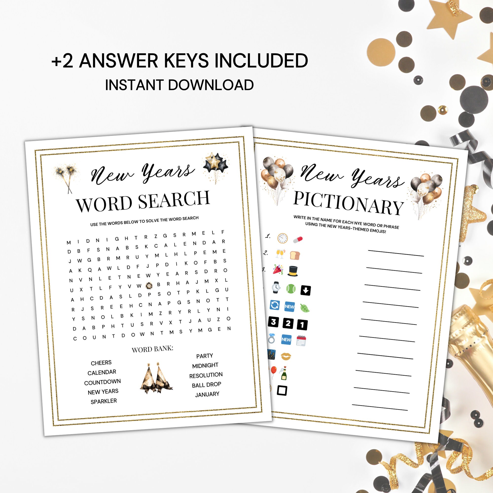 New Year's Game Bundle Printable Family Games Virtual - Etsy