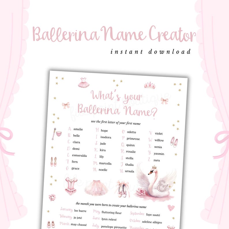 Ballerina Name Game Printable: Ballet Party Activity (digital Download ...