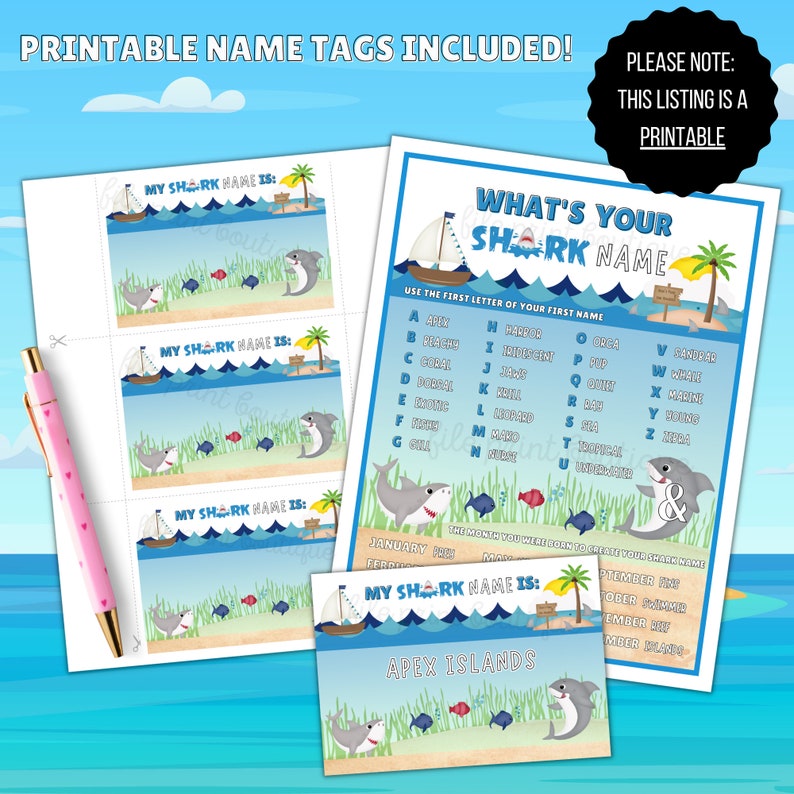Whats Your Shark Name Printable, Shark Name Creator, Printable Shark ...