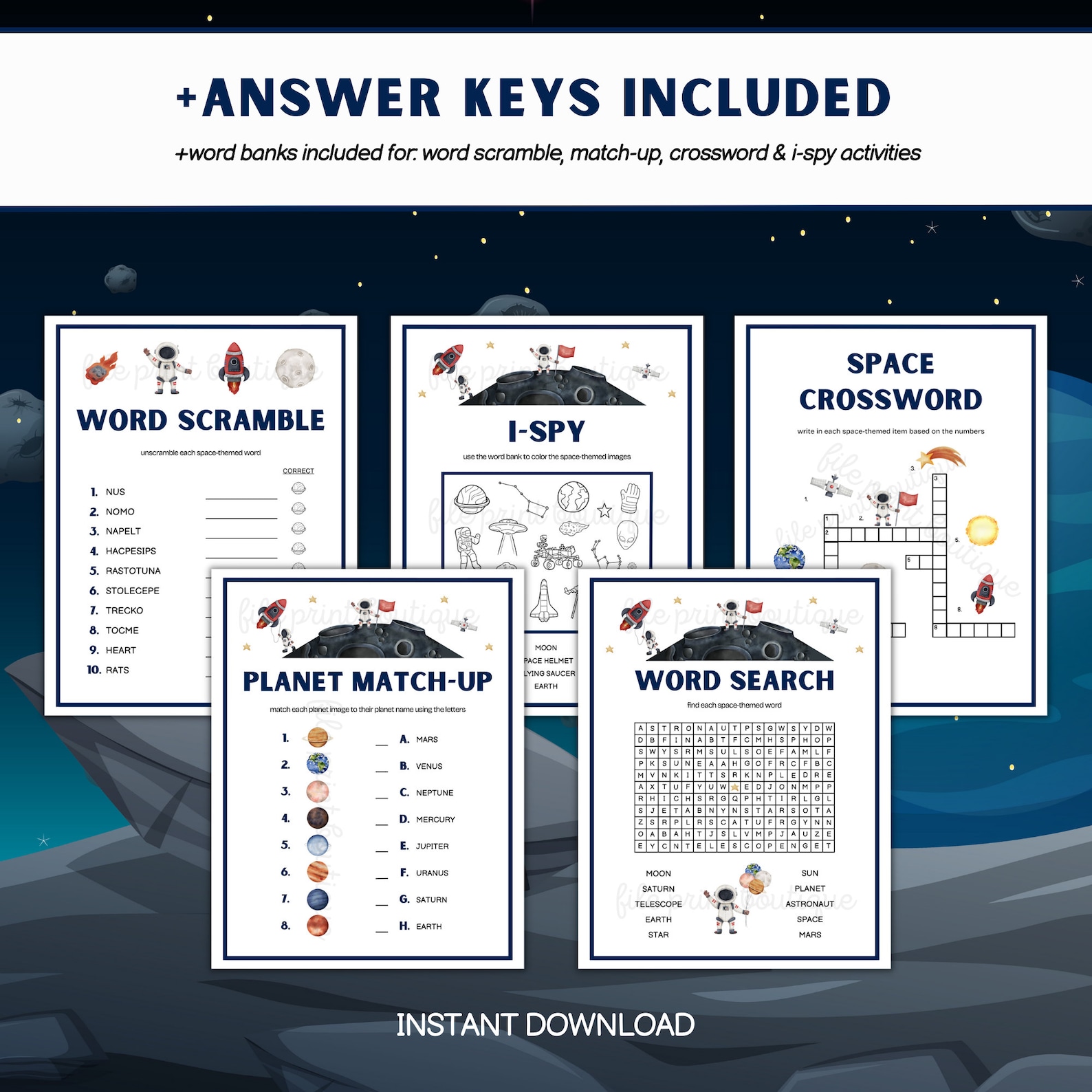 Space Printable Games, Space Birthday Games, Space Games for Kids ...