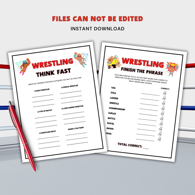 Wrestling Printable Games, Wrestling Party Games, Printable Party Games ...