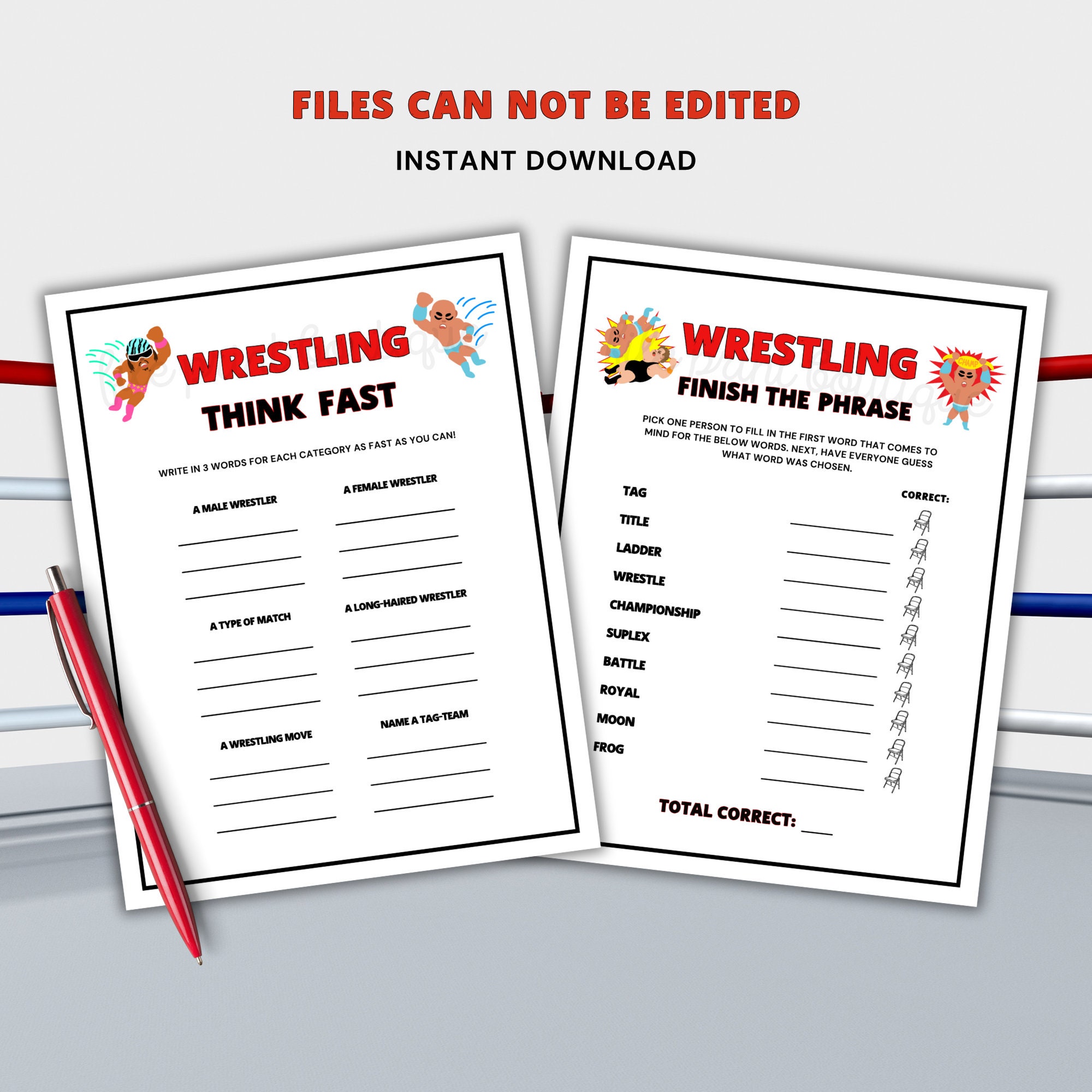 Wrestling Printable Games, Wrestling Party Games, Printable Party Games ...