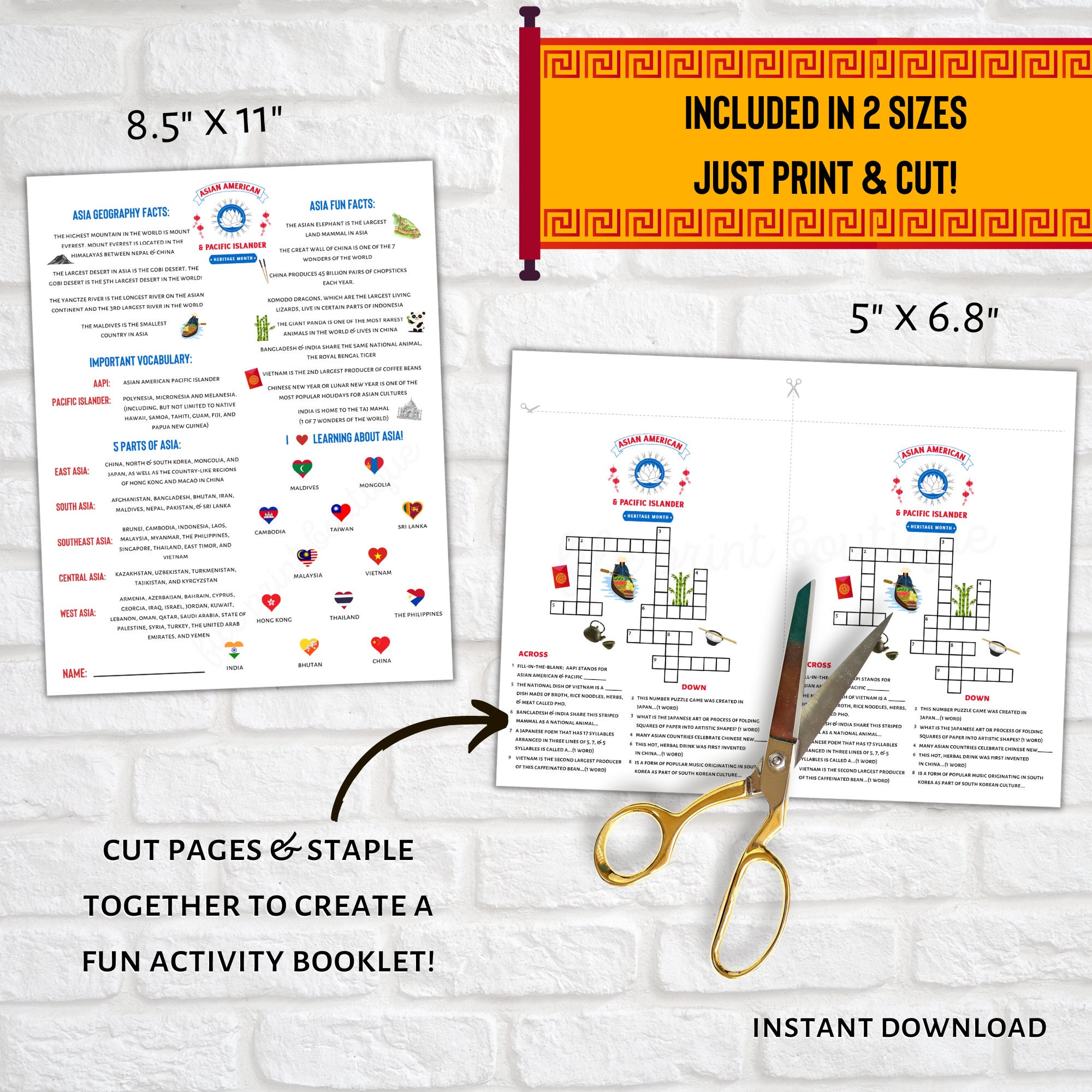 AAPI Heritage Month Crossword Puzzle: Kid's Printable Activity (digital ...