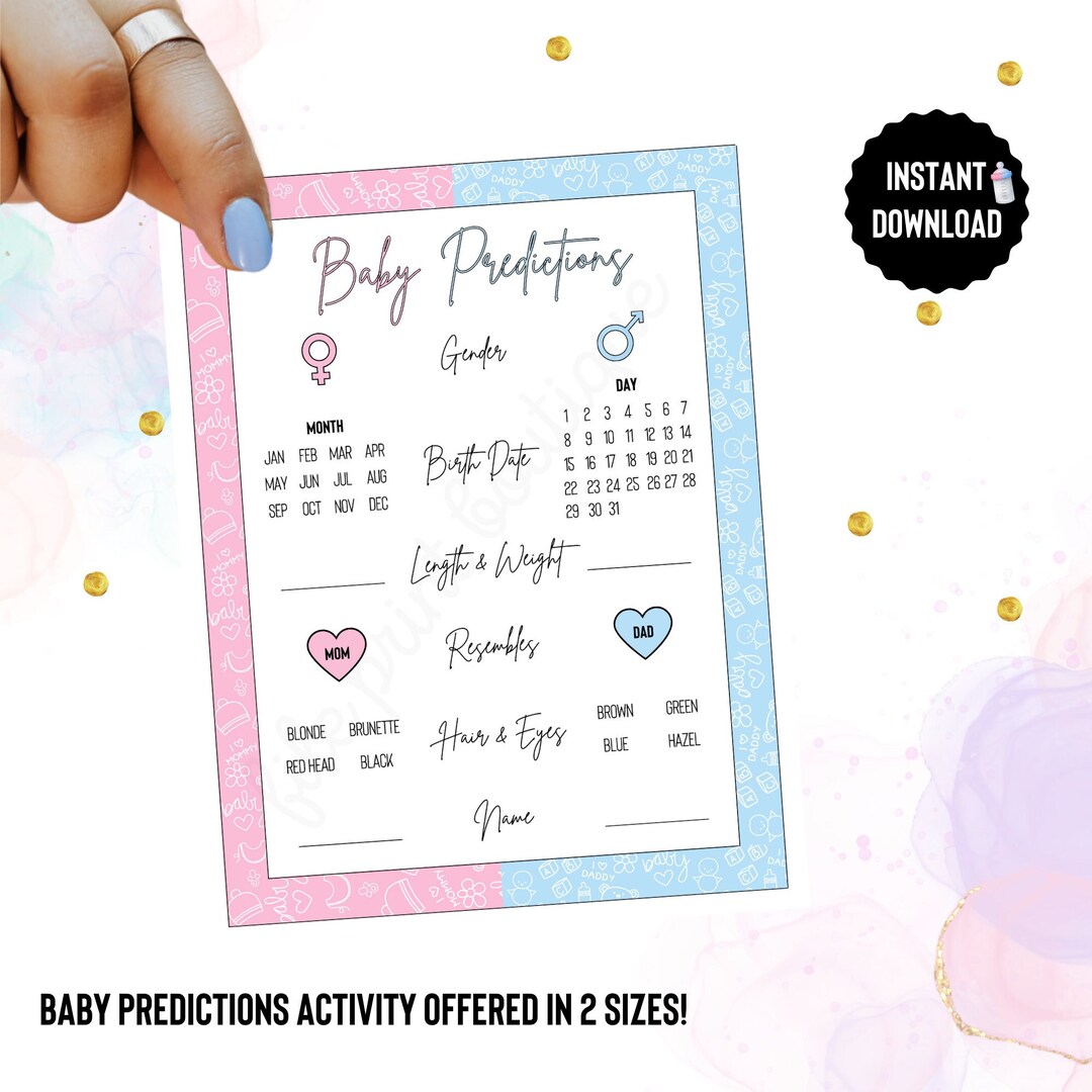Printable Baby Predictions Game Baby Shower Game Gender - Etsy