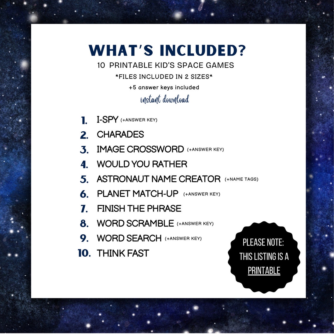 Space Printable Games, Space Birthday Games, Space Games for Kids ...