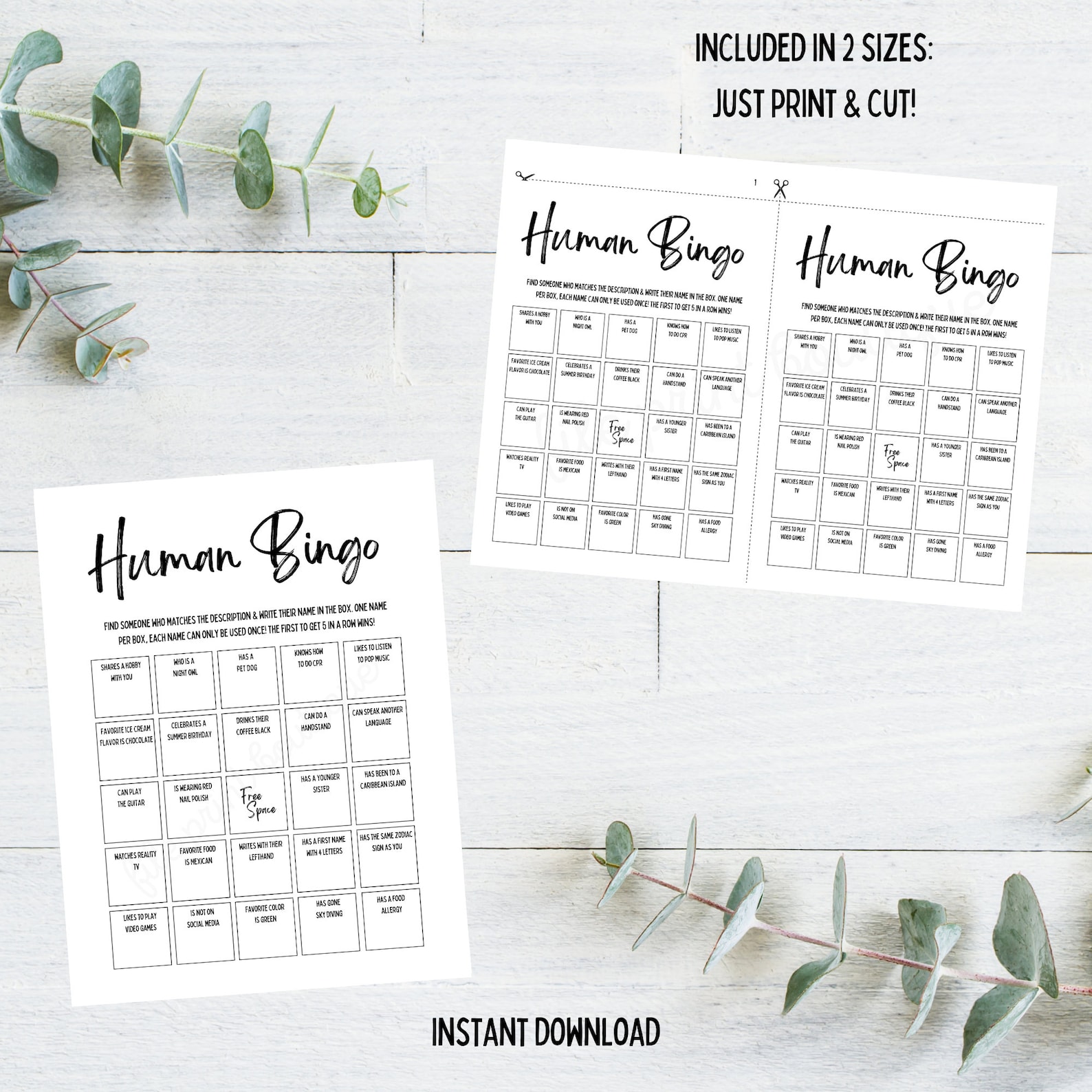 Human Bingo Icebreaker Game: 6 Unique Cards (printable) - Etsy