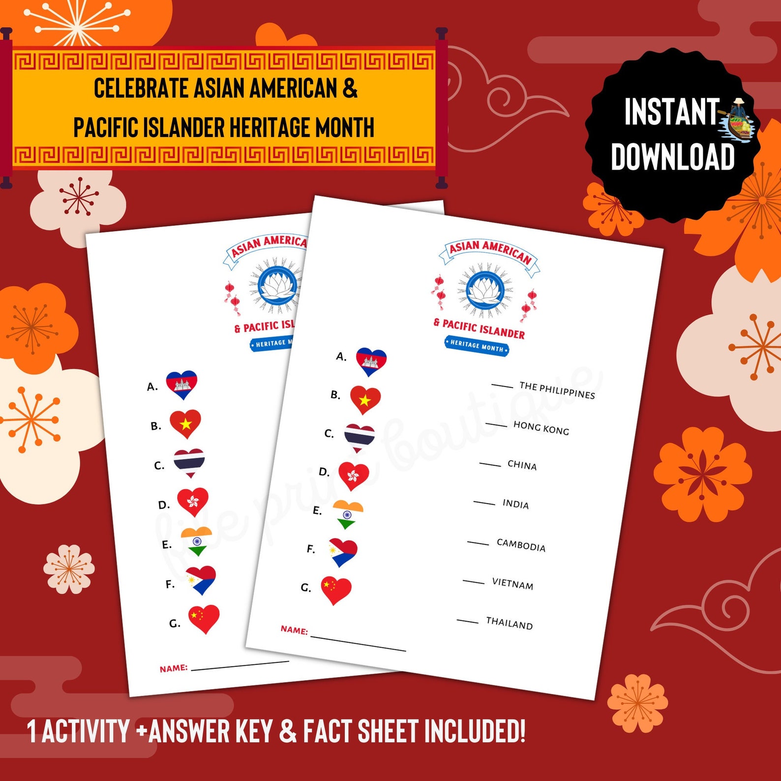 AAPI Heritage Month Printable Flag Match-up, AAPI Printable, AAPI ...