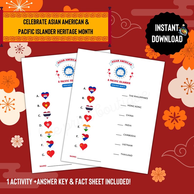 AAPI Heritage Month Printable Flag Match-up, AAPI Printable, AAPI ...