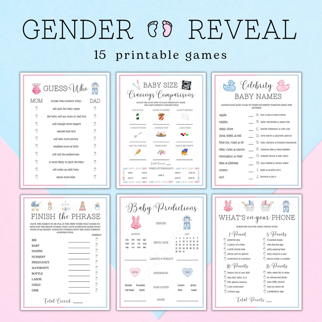 Gender Reveal Party Games Printable Gender Reveal Activities - Etsy