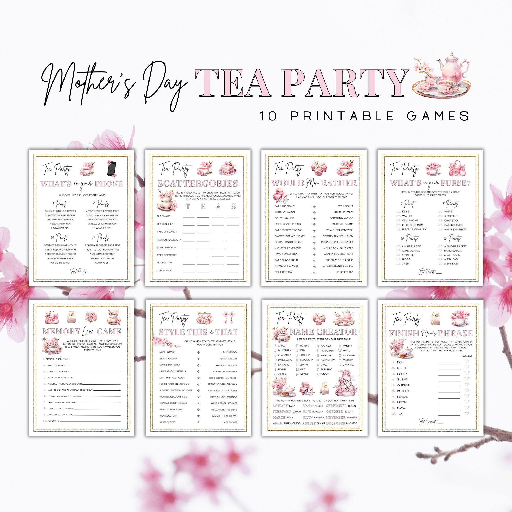 Mother's Day Tea Party Printable Games, Tea Party Activities, Mother's ...