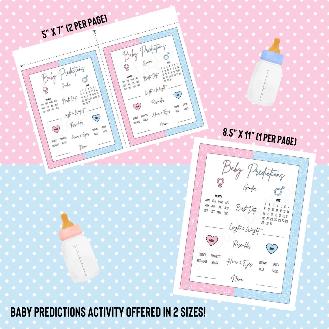 Printable Baby Predictions Game Baby Shower Game Gender | Etsy