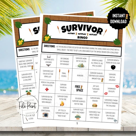 Survivor Printable Bingo Game Survivor Download Viewing - Etsy