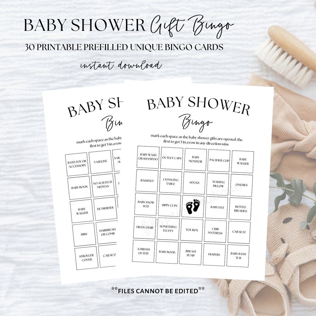 Baby Shower Gift Bingo, Printable Baby Gift Bingo, 30 Prefilled Unique ...