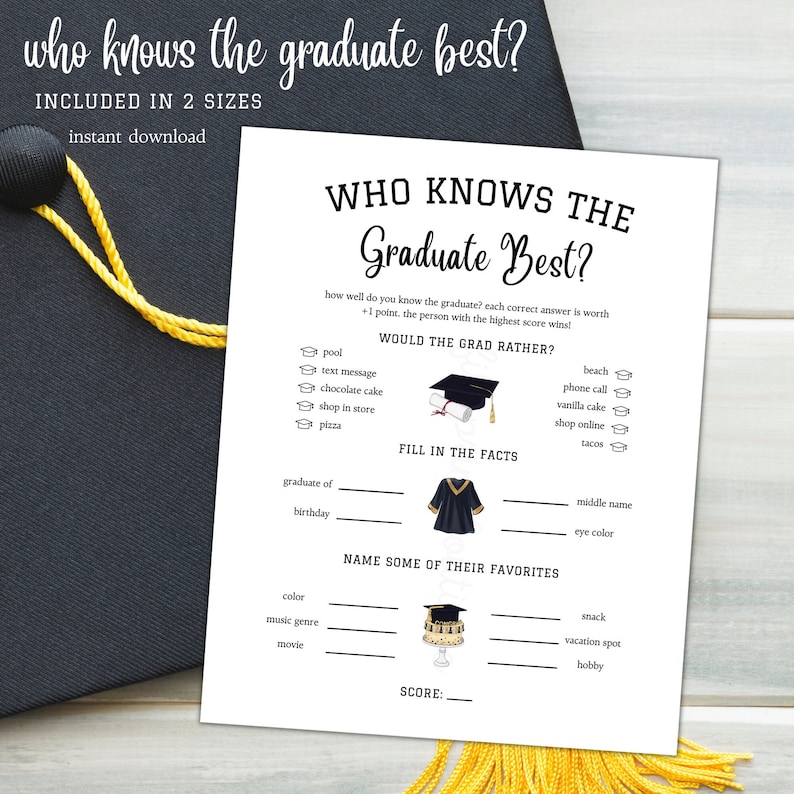 Who Knows the Graduate Best Printable, Graduation Printable Game, Who ...
