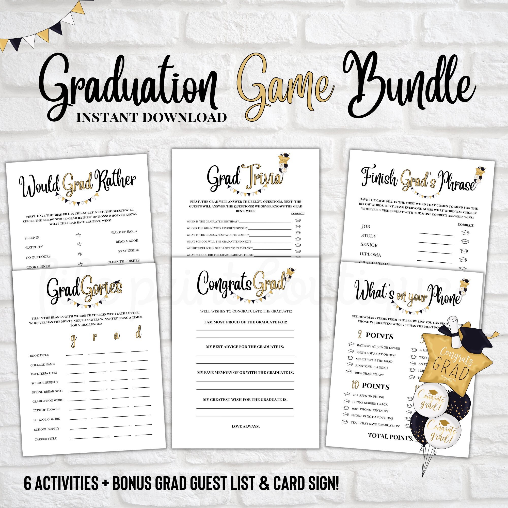 Graduation Party Game Bundle Gold Graduation Games - Etsy
