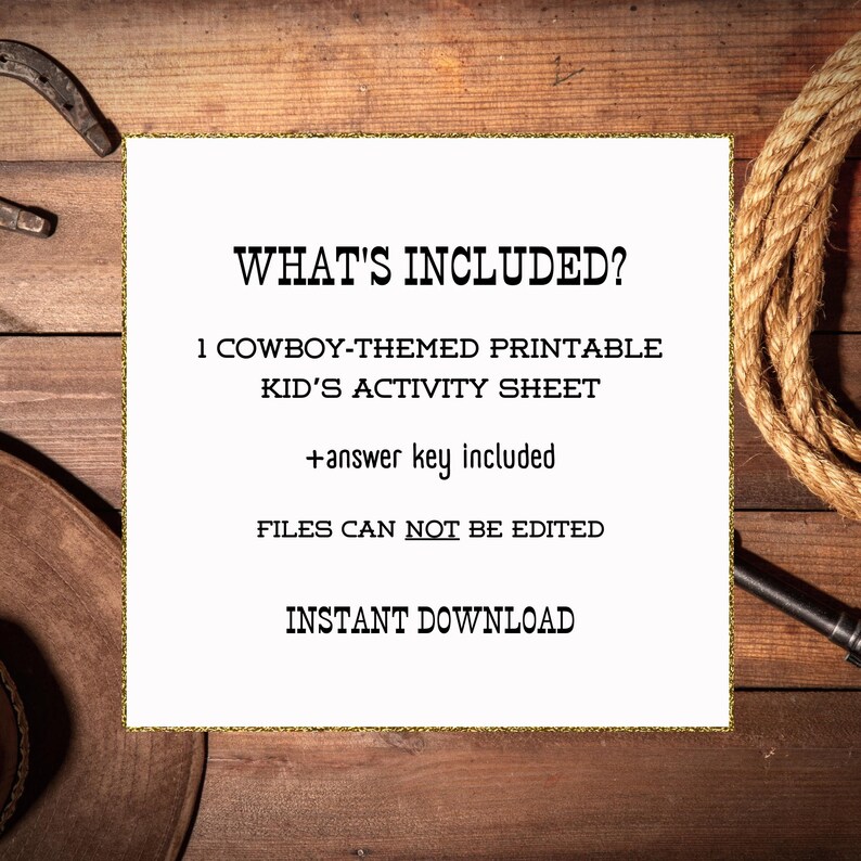 Cowboy Birthday Activity Page: Printable Coloring Placemat (digital ...