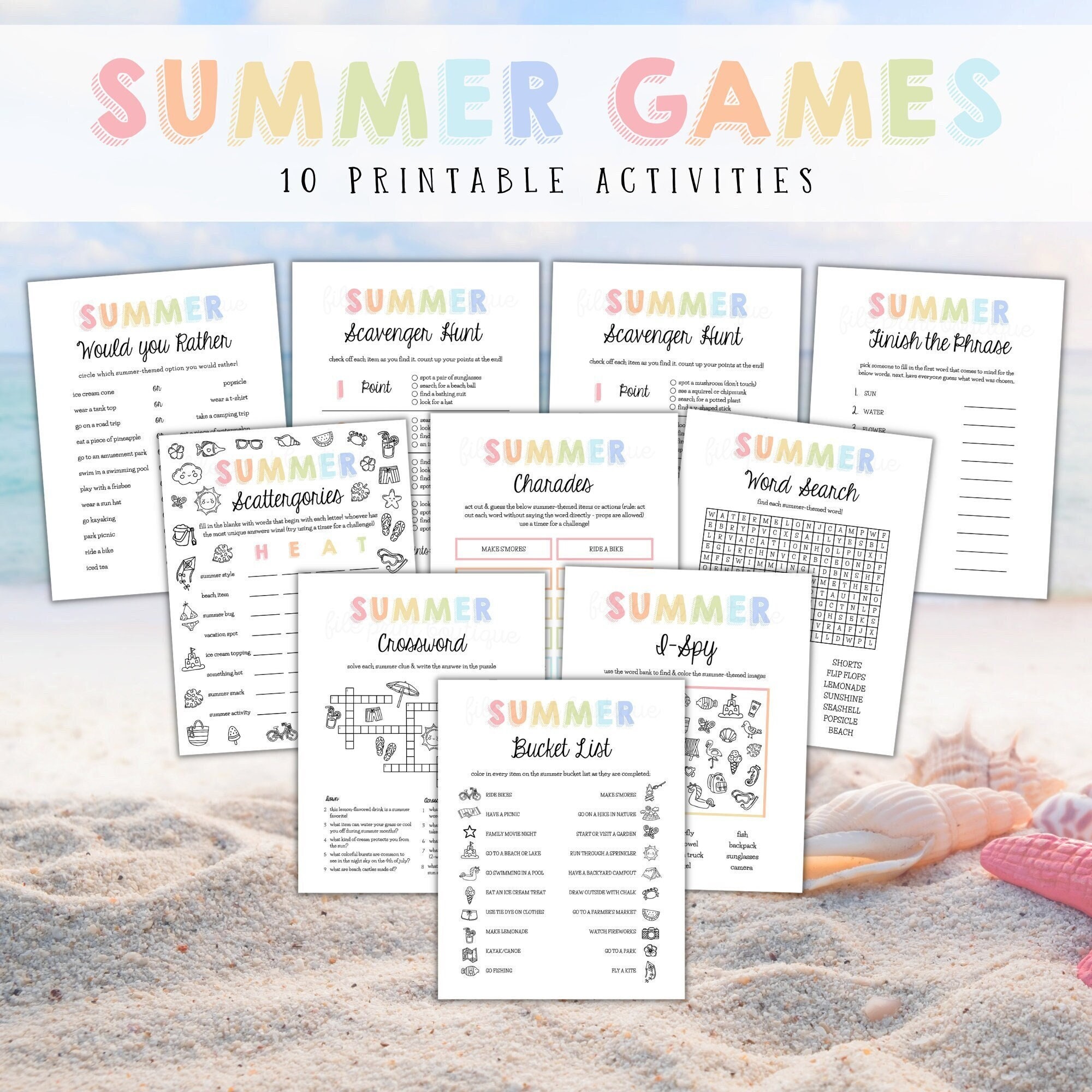 Summer Printable Games, Printable Summer Game Bundle, Summer Game ...