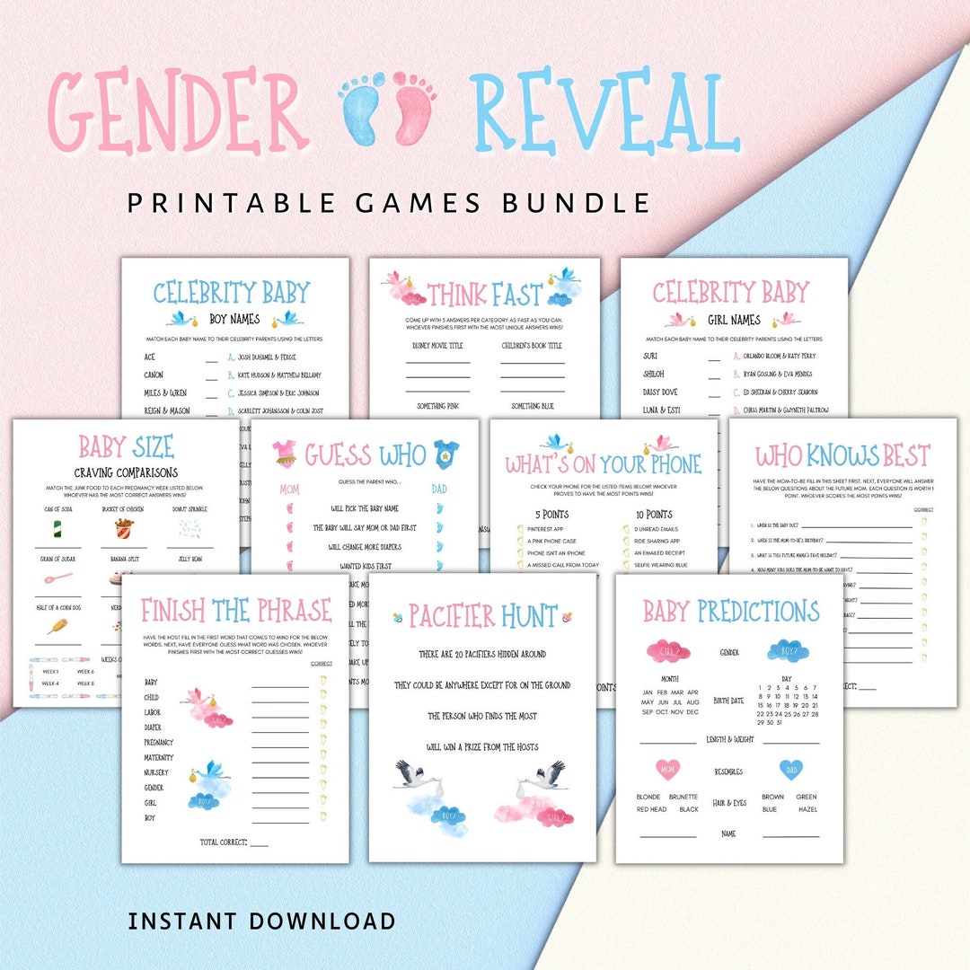 Gender Reveal Party Games Printable Gender Reveal Activities - Etsy Singapore