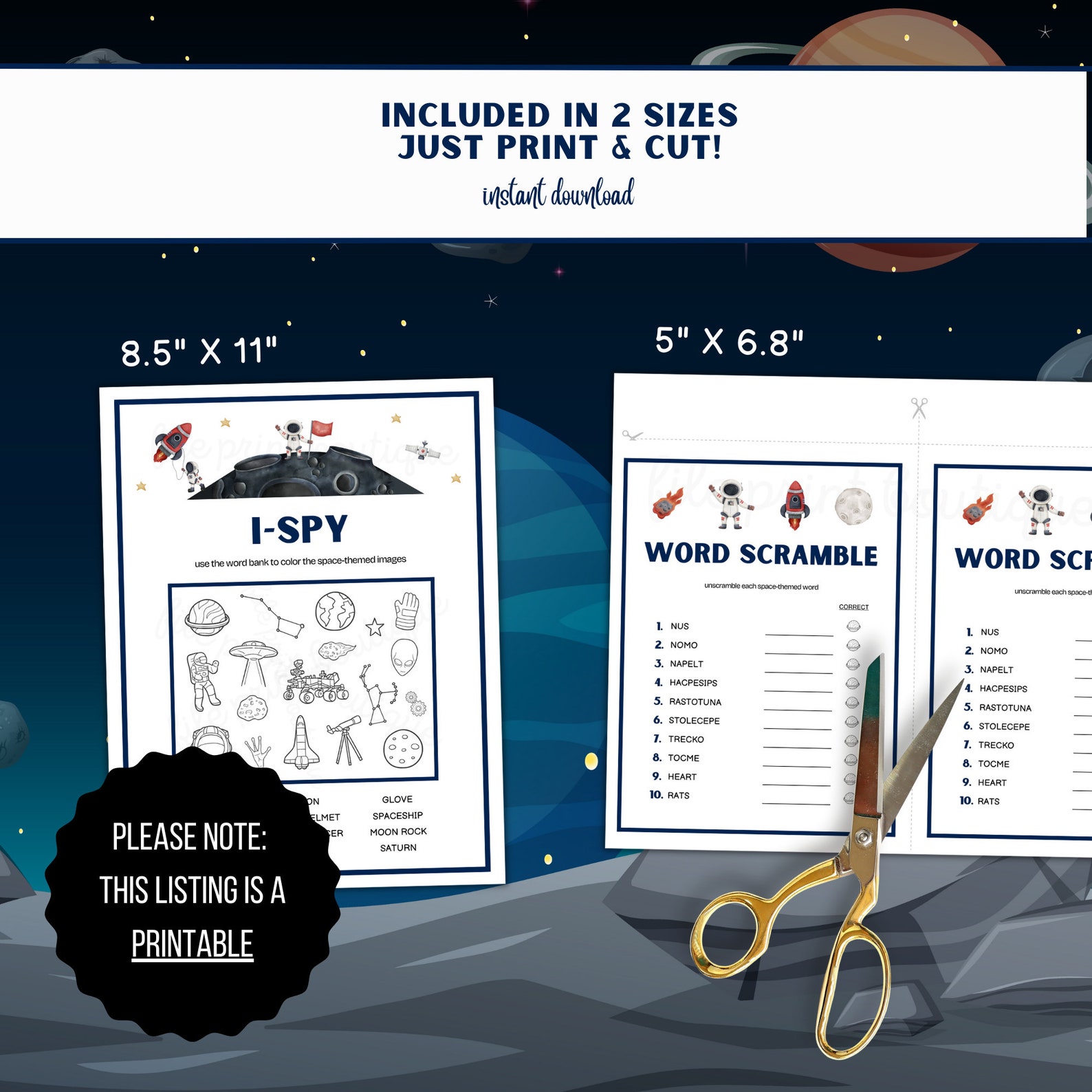 Space Printable Games, Space Birthday Games, Space Games for Kids ...