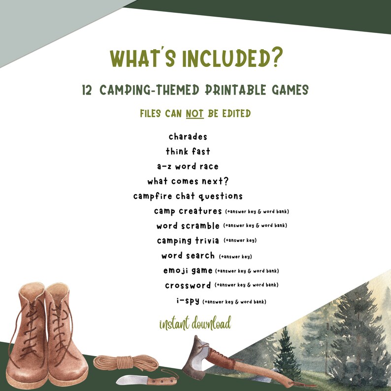 Camping Games Printable: Family Activity Bundle (instant Download) - Etsy