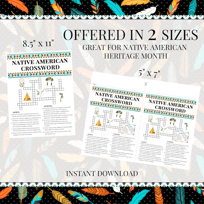 Native American Heritage Month Crossword Puzzle (printable) - Etsy