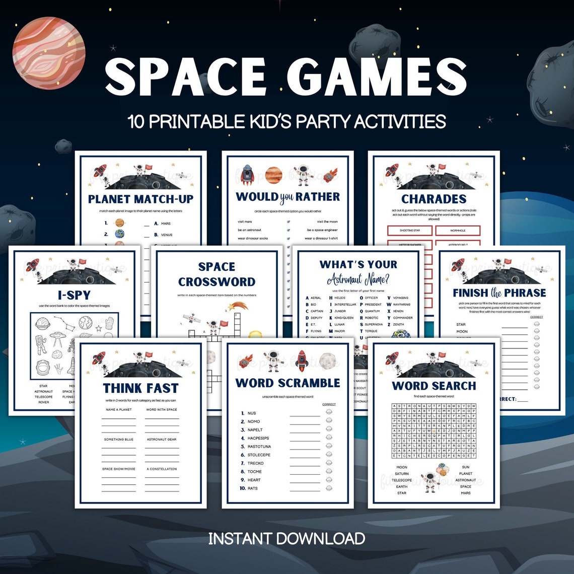 Space Printable Games, Space Birthday Games, Space Games for Kids ...