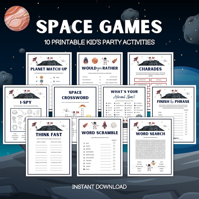 Space Printable Games, Space Birthday Games, Space Games for Kids ...