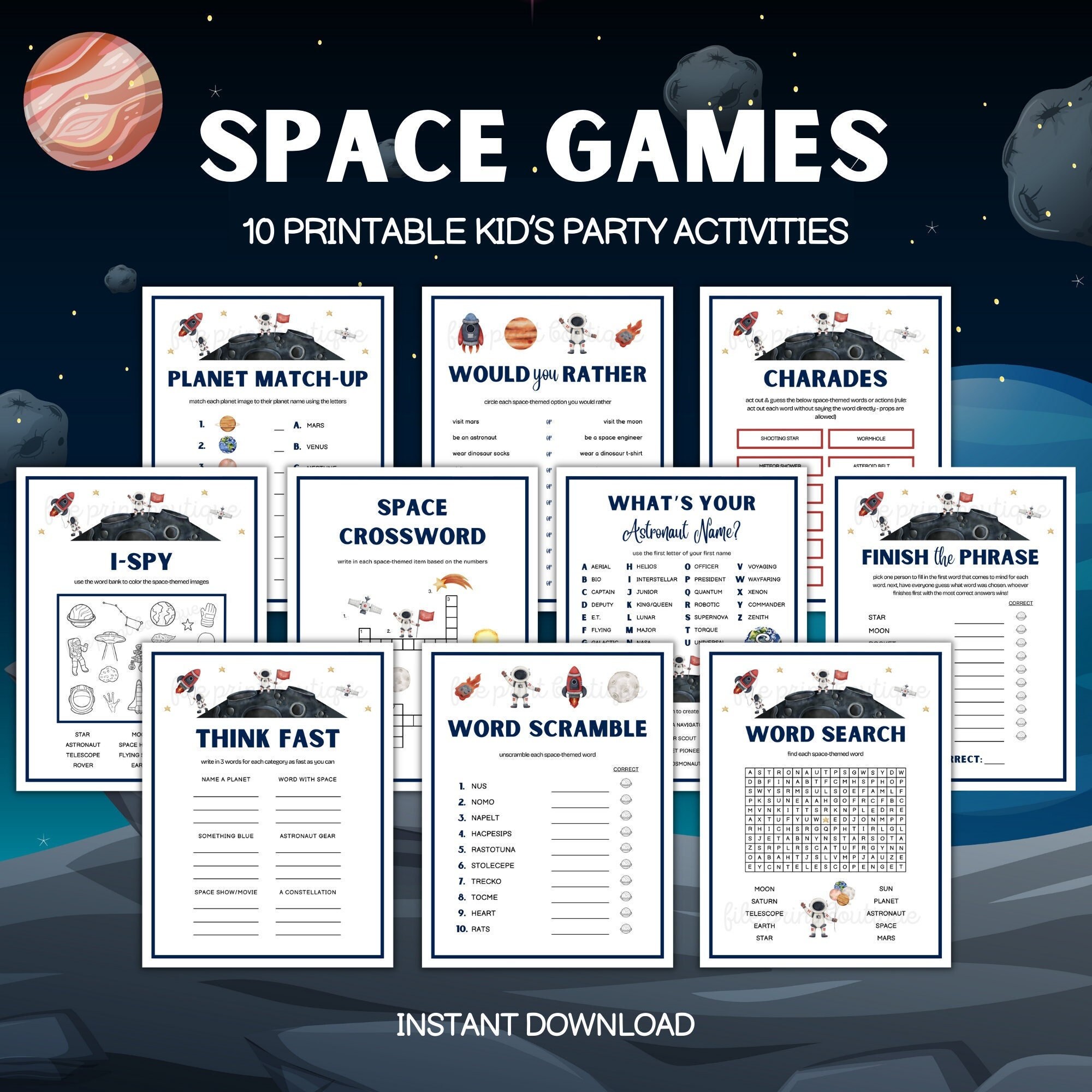 Space Printable Games, Space Birthday Games, Space Games for Kids ...