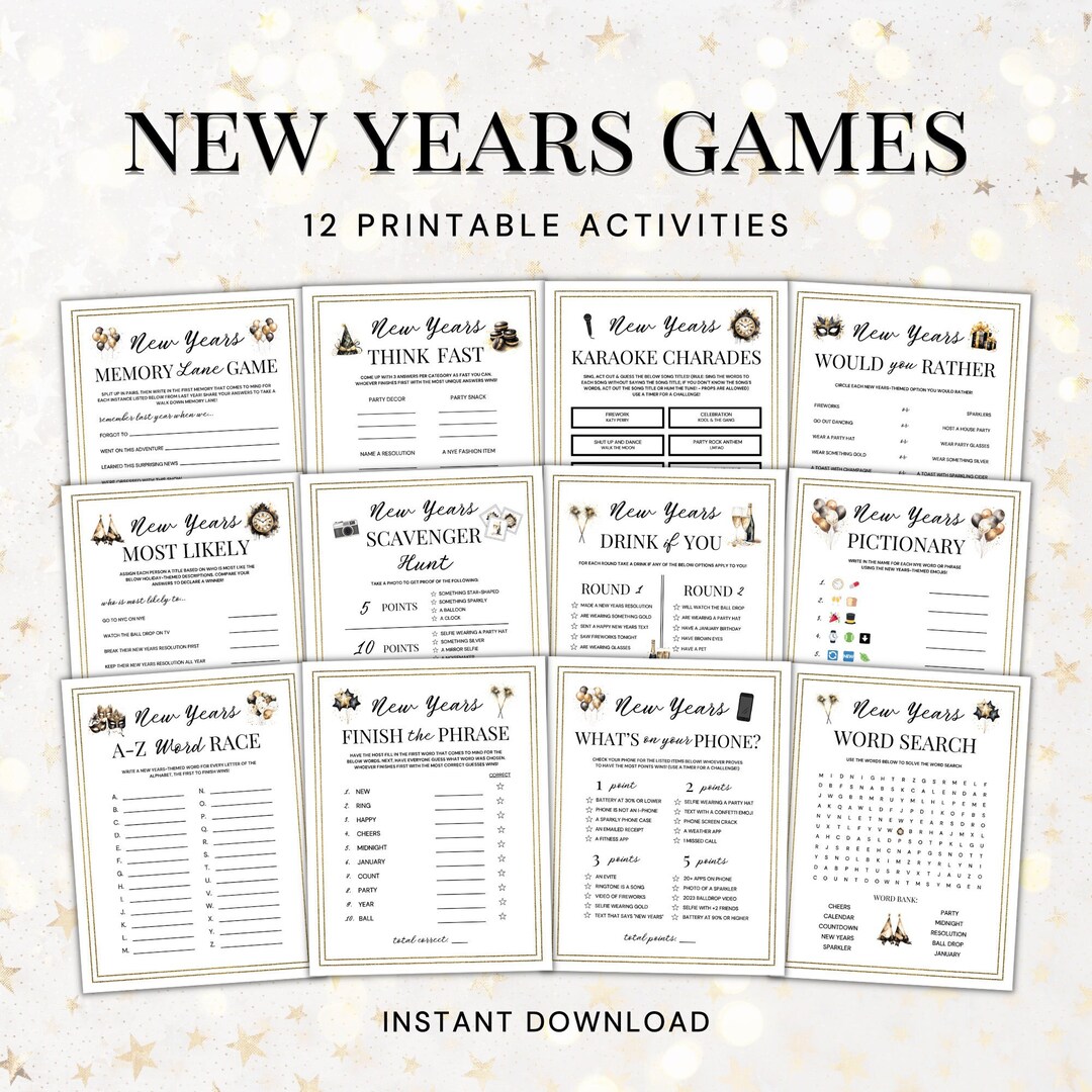 New Year's Game Bundle Printable Family Games Virtual - Etsy