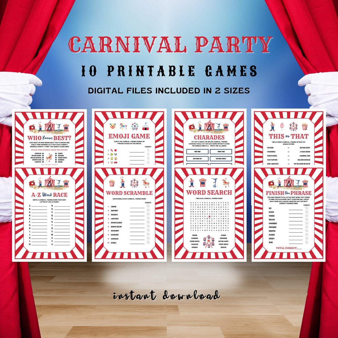 Carnival Party Games: Printable Circus Activities (instant Download) - Etsy