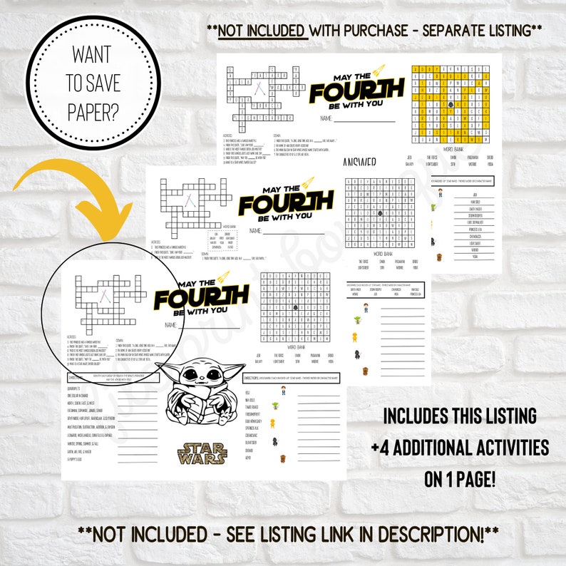 May the 4th Star Wars Printable Kids Crossword Puzzle Star - Etsy