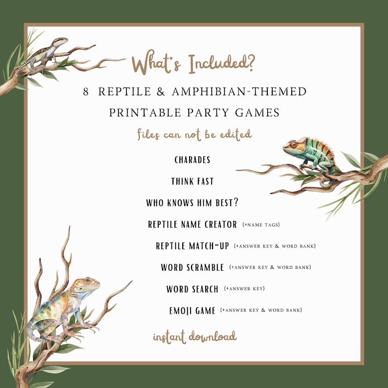 Reptile Party Games: Printable Activity Bundle (digital Download) - Etsy