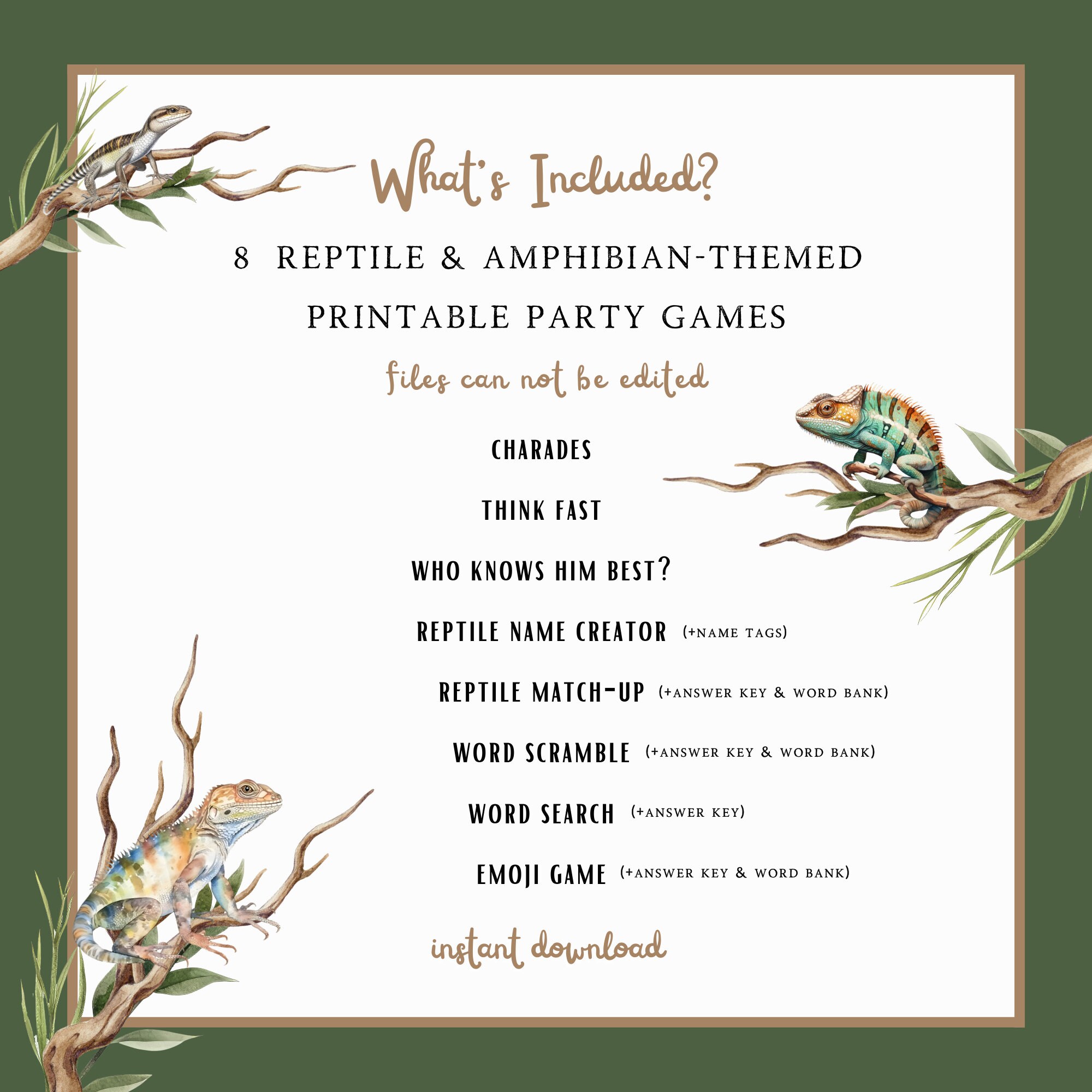 Reptile Party Games: Printable Activity Bundle (digital Download) - Etsy