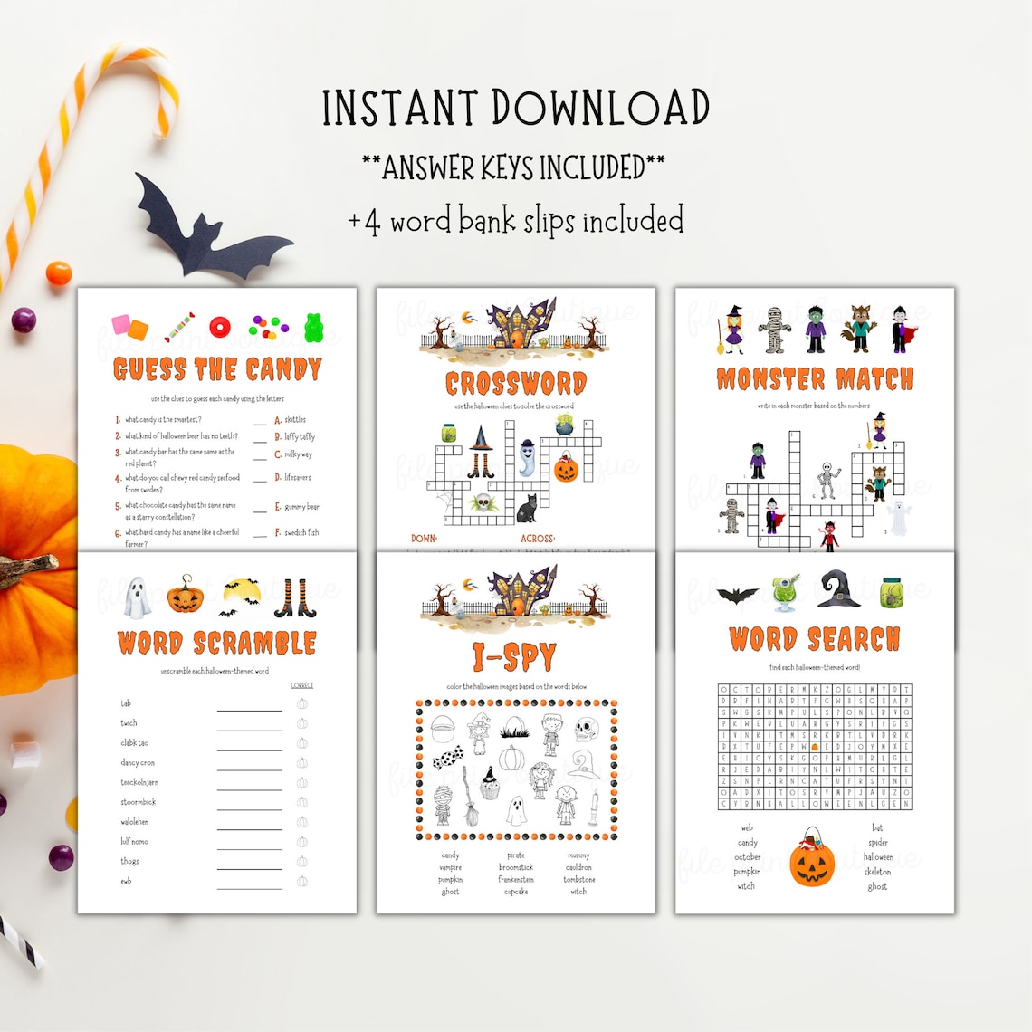 Halloween Printable Games, Halloween Game Bundle, Halloween Printable ...