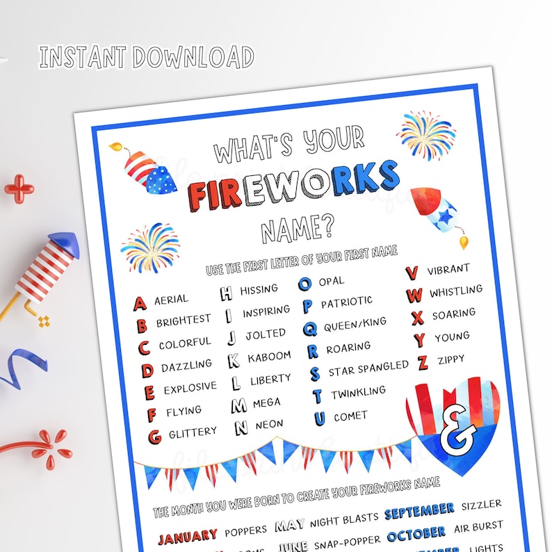 What's Your Fireworks Name Printable, Printable Fireworks Name Creator ...
