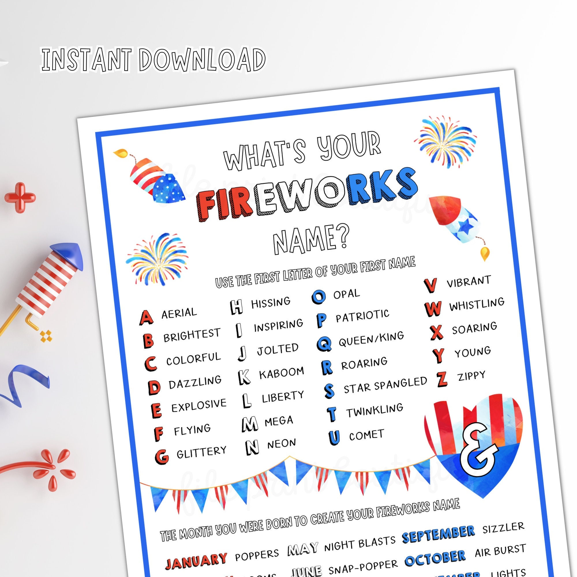 What's Your Fireworks Name Printable, Printable Fireworks Name Creator ...