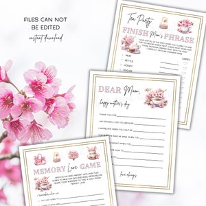 Mother's Day Tea Party Printable Games, Tea Party Activities, Mother's ...