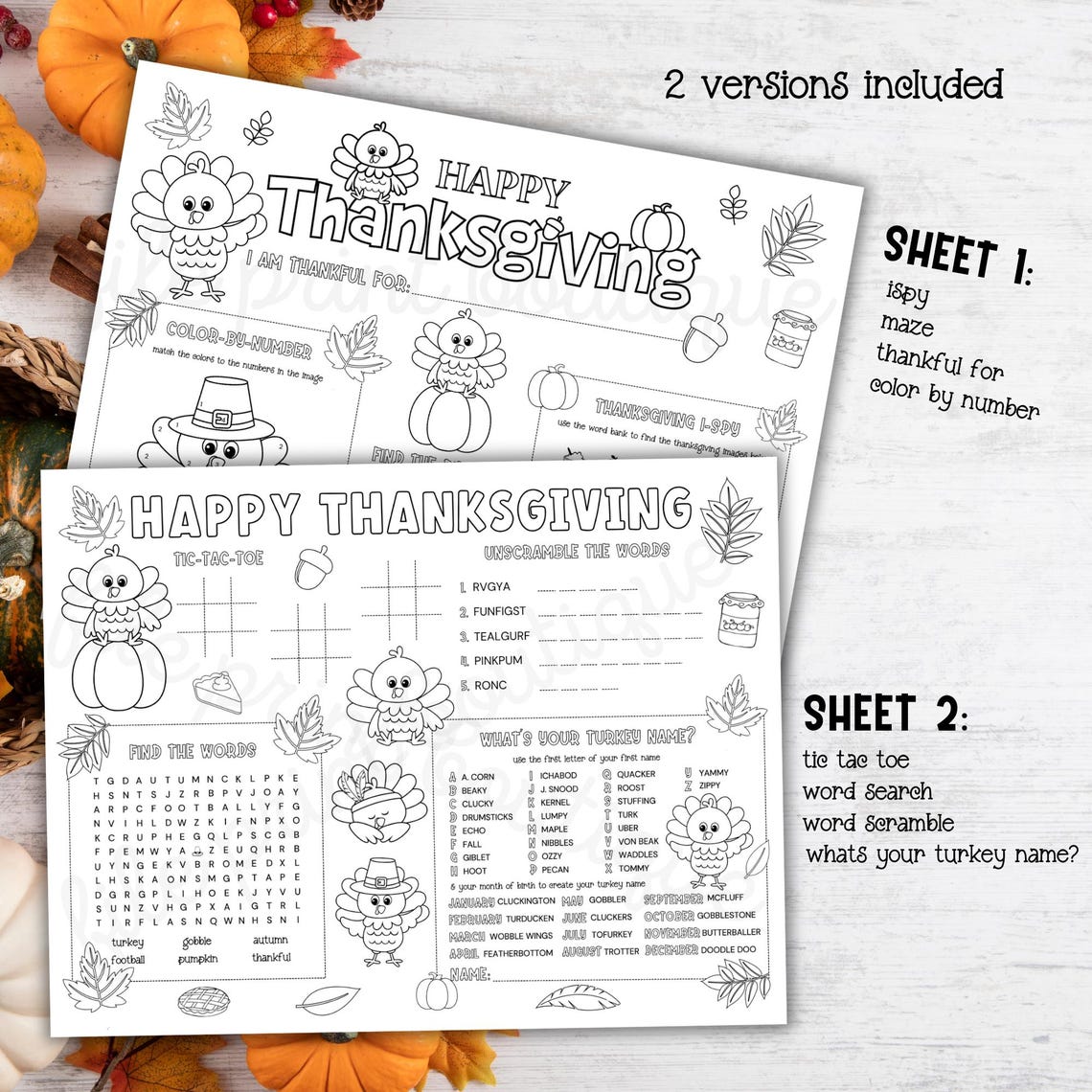 Thanksgiving Activity Page for Kids, Printable Coloring Placemat, Kid's ...