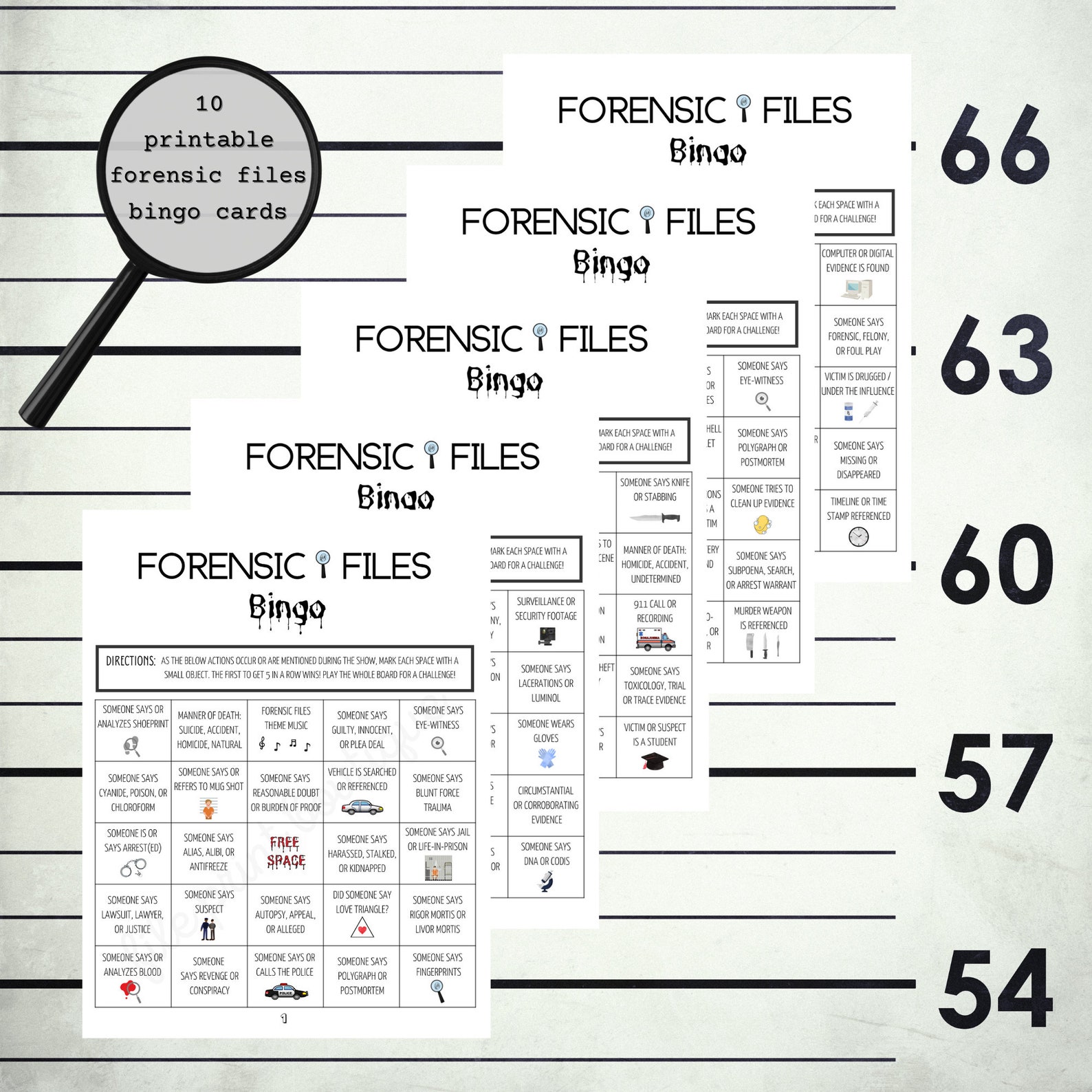 Forensic Files Printable Bingo Game, Digital Download, Crime TV Show ...