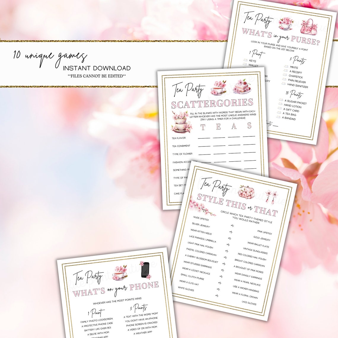 Mother's Day Tea Party Printable Games, Tea Party Activities, Mother's ...