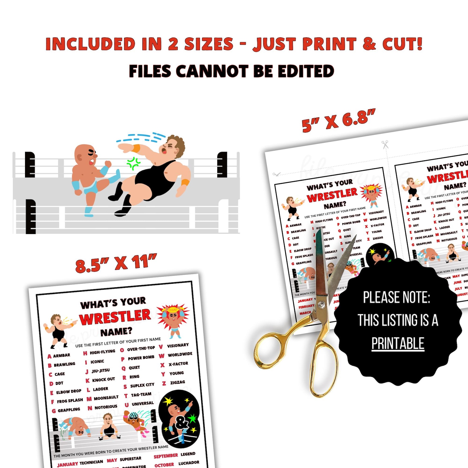 Wrestler Name Creator: Printable Wrestling Party Game (digital Download ...