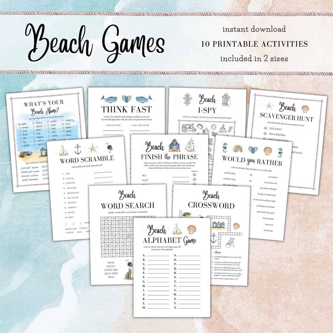Beach Printable Games, Family Beach Games, Printable Beach Activities ...