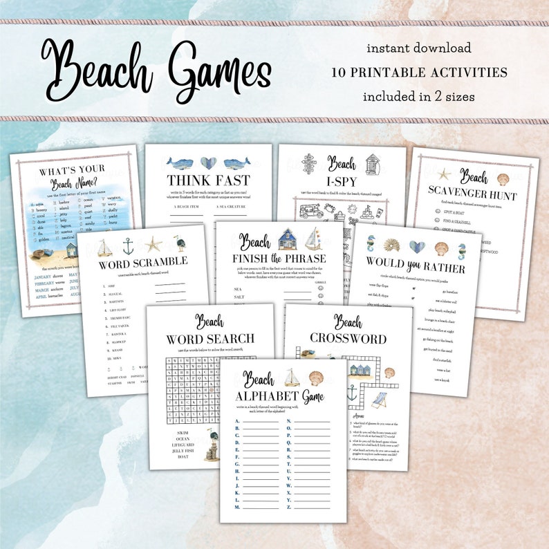 Beach Printable Games, Family Beach Games, Printable Beach Activities ...