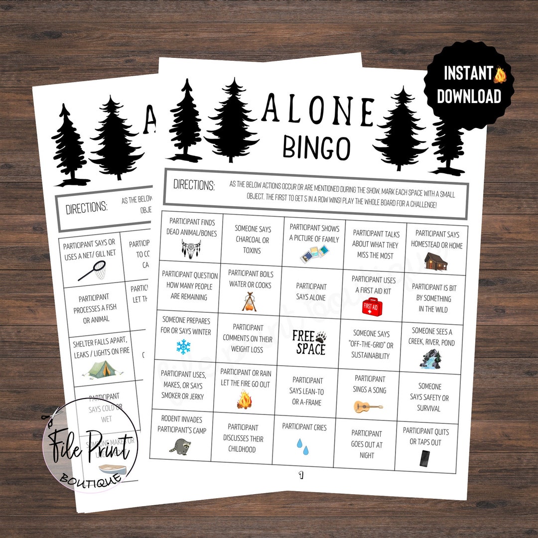 Alone Bingo Printable, Alone TV Show, Alone Game, Alone, Survivalist ...