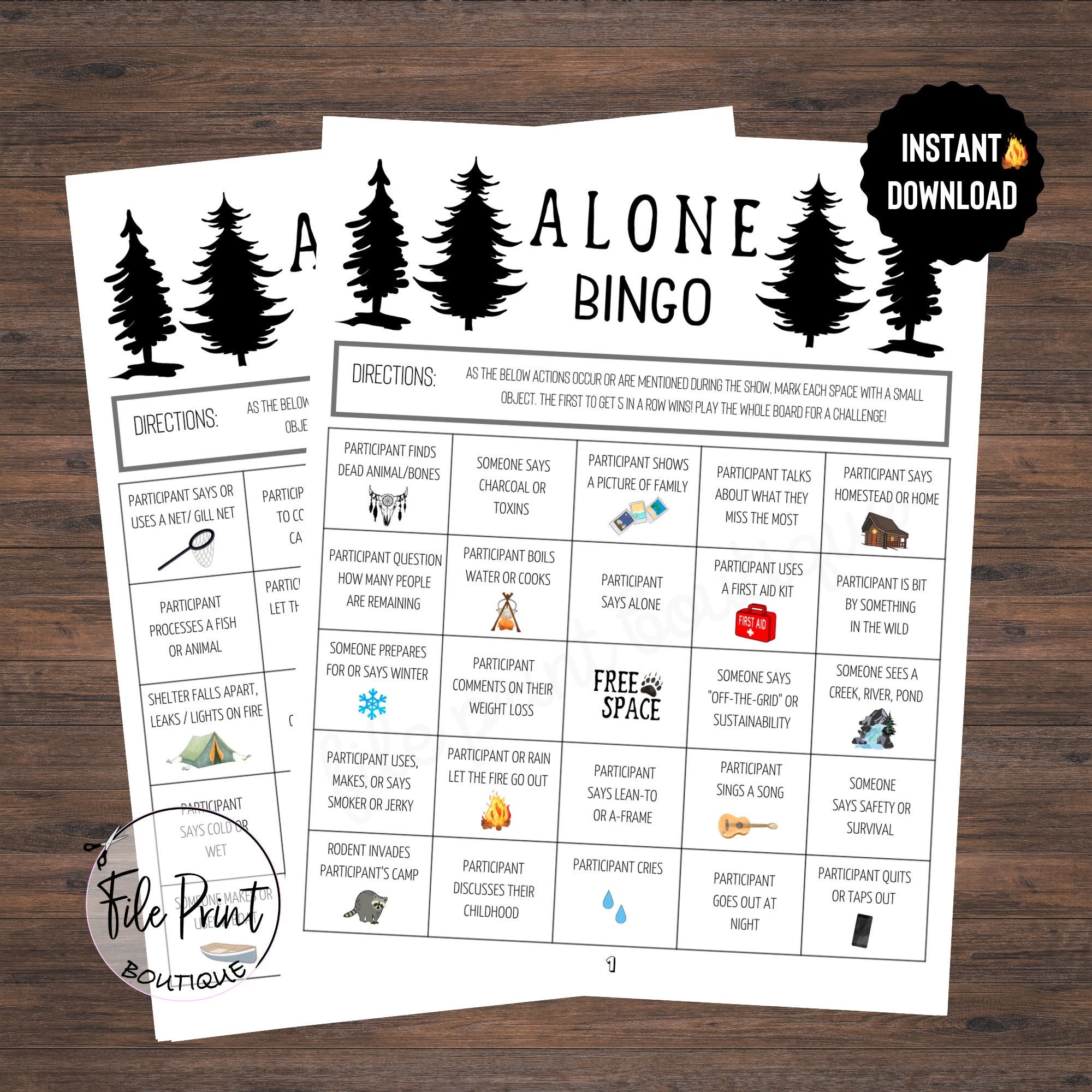 Alone Bingo Printable, Alone TV Show, Alone Game, Alone, Survivalist ...