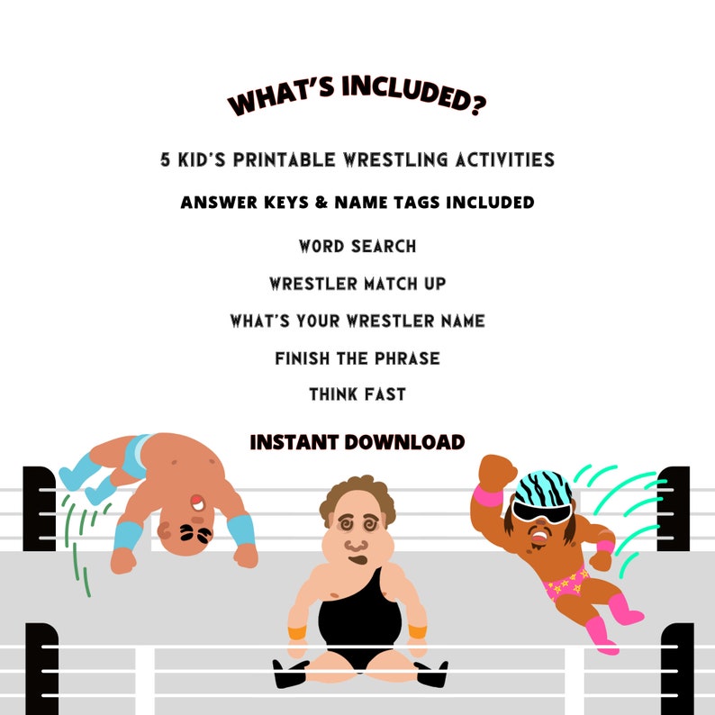 Wrestling Printable Games Wrestling Party Games Printable - Etsy