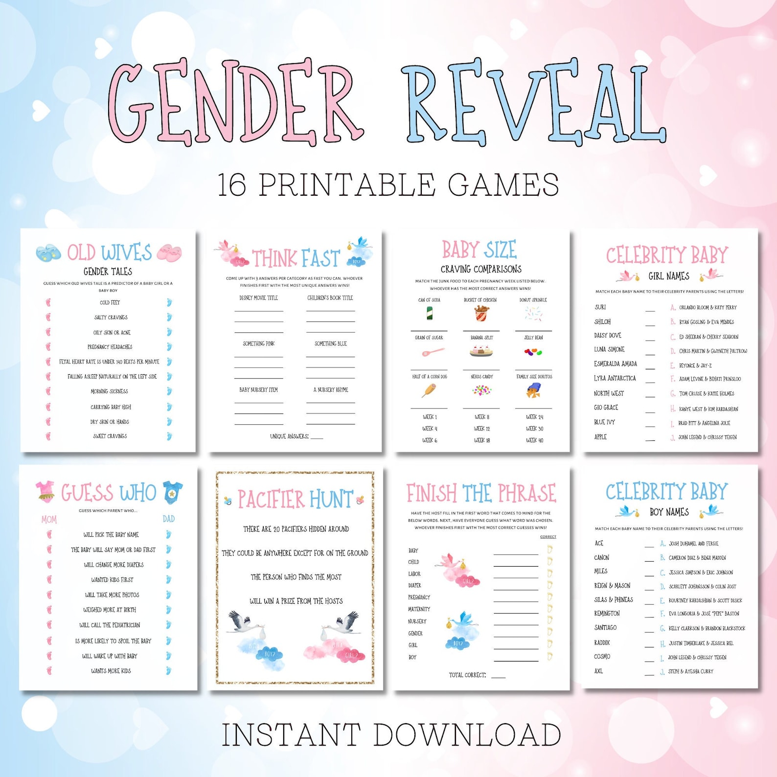 Gender Reveal Party Games Printable Gender Reveal Activities - Etsy UK