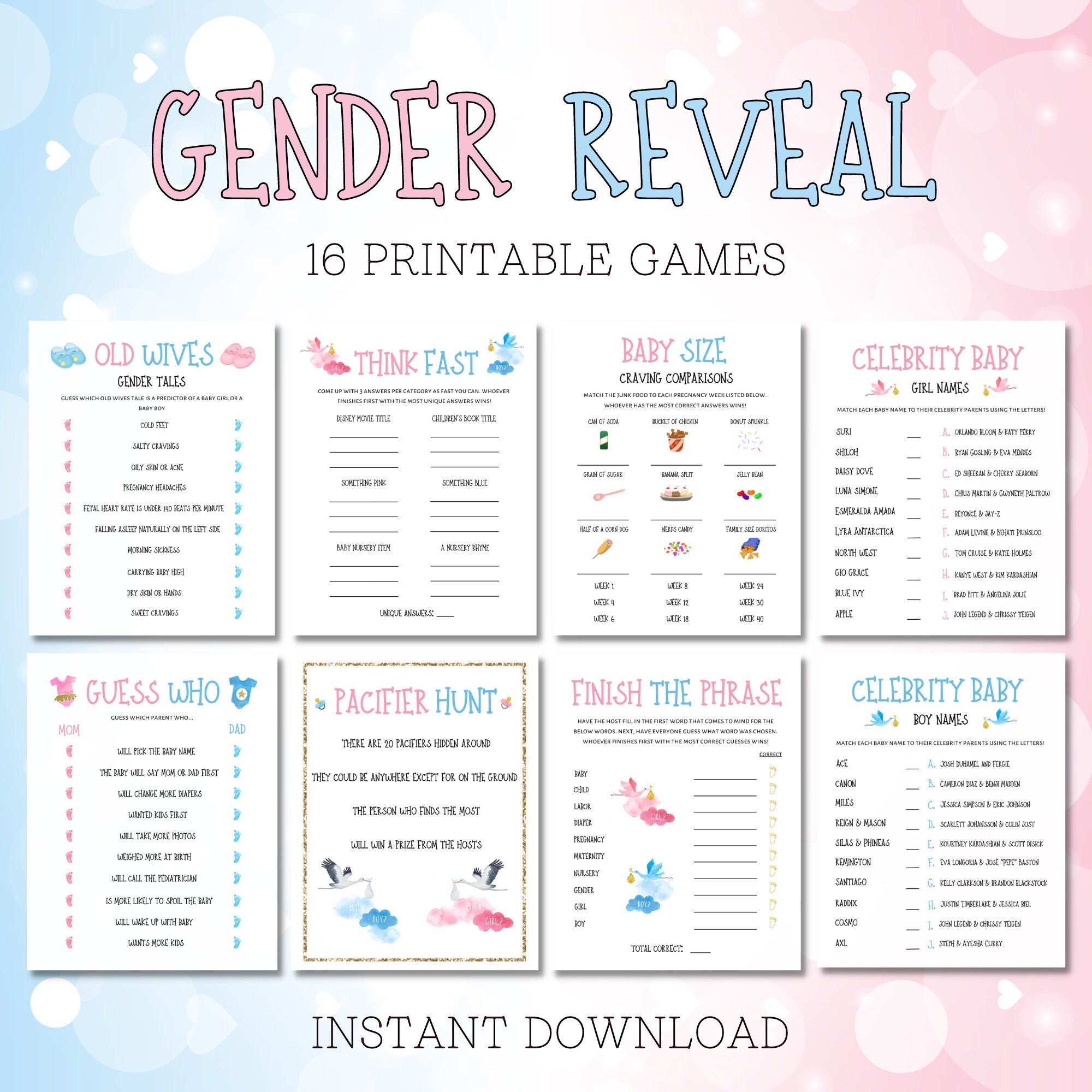 Gender Reveal Party Games Printable Gender Reveal Activities - Etsy Canada