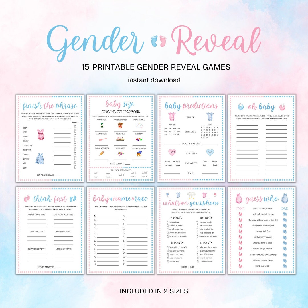 Gender Reveal Printable Games, Gender Reveal Bundle, Gender Reveal ...